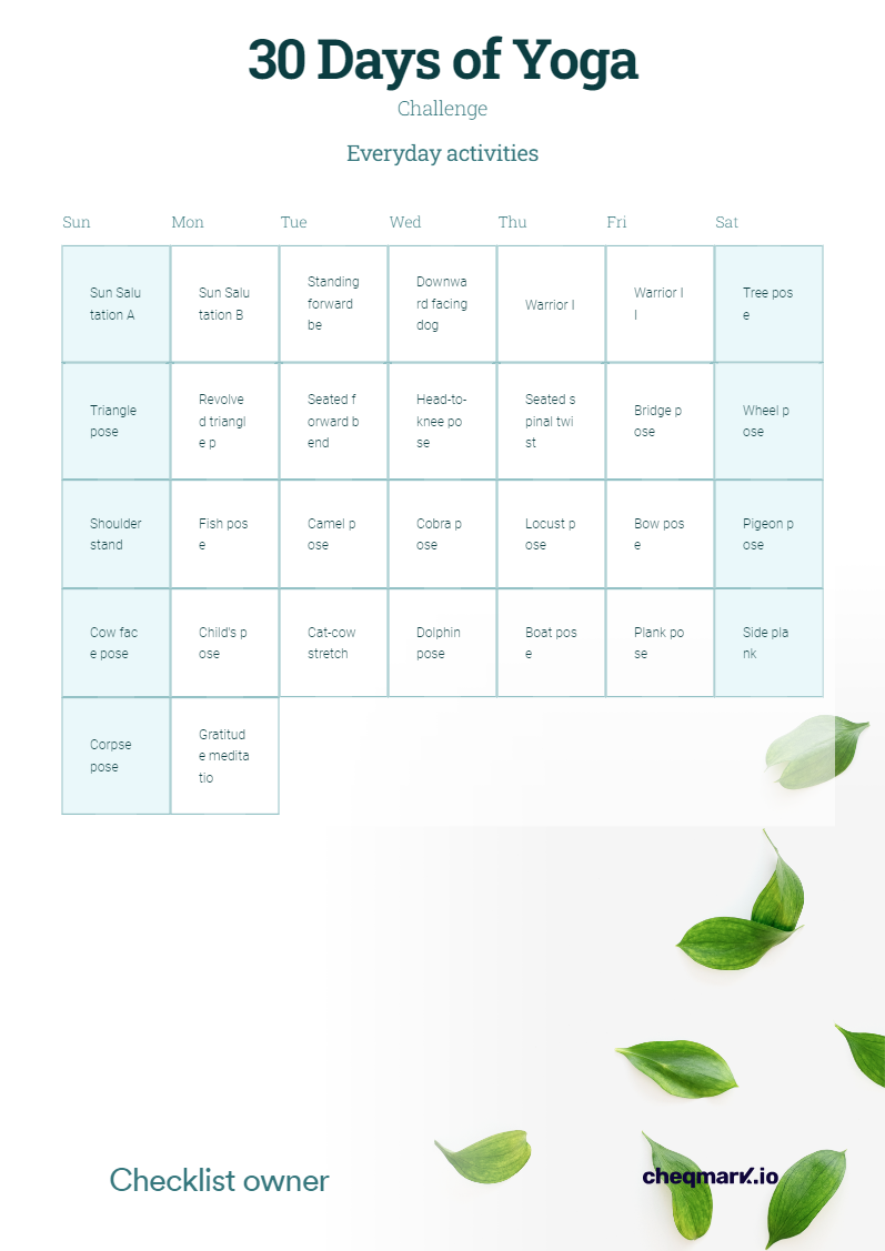 30 Day Challenge Template | Cheqmark